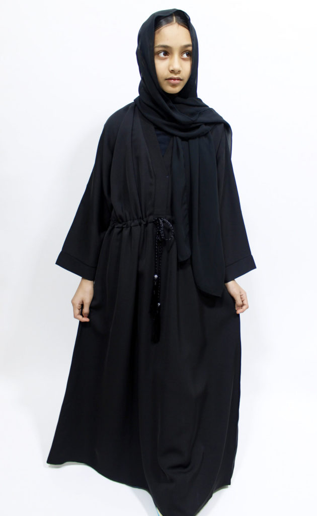 Girls Black Draw String Abaya - Kids Abaya | Classic & Elegant